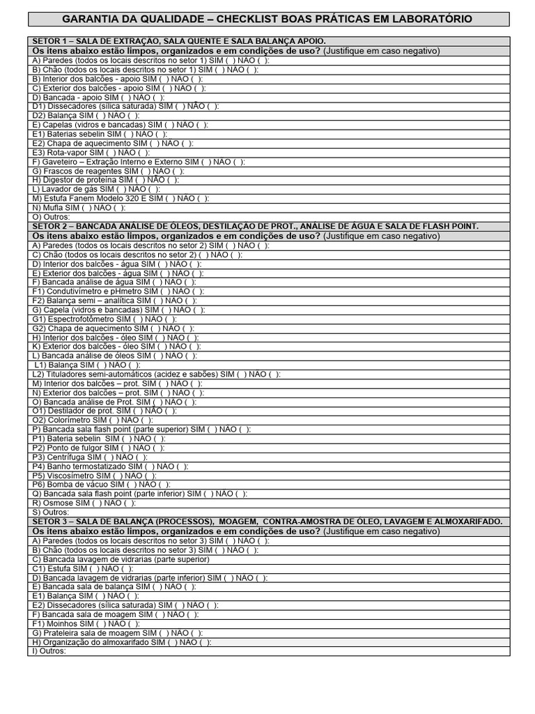 Checklist de Boas Práticas em Laboratório | PDF | Processos industriais ...