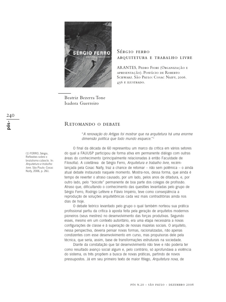 Sergio_Ferro_arquitetura_e_trabalho_livre | PDF | Sociologia | Crítica