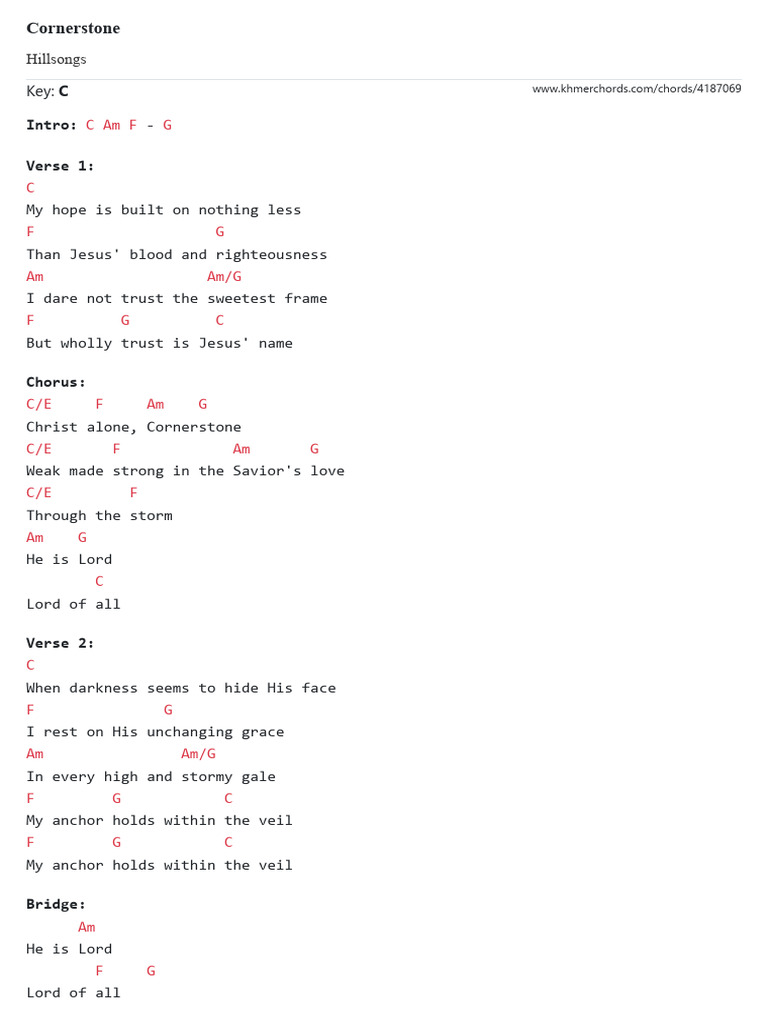 Hillsong's Cornerstone Chords & Lyrics | PDF