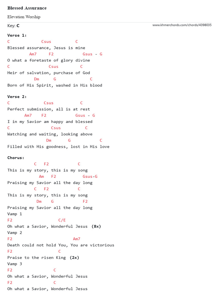 Blessed Assurance Chords - Elevation Worship | PDF