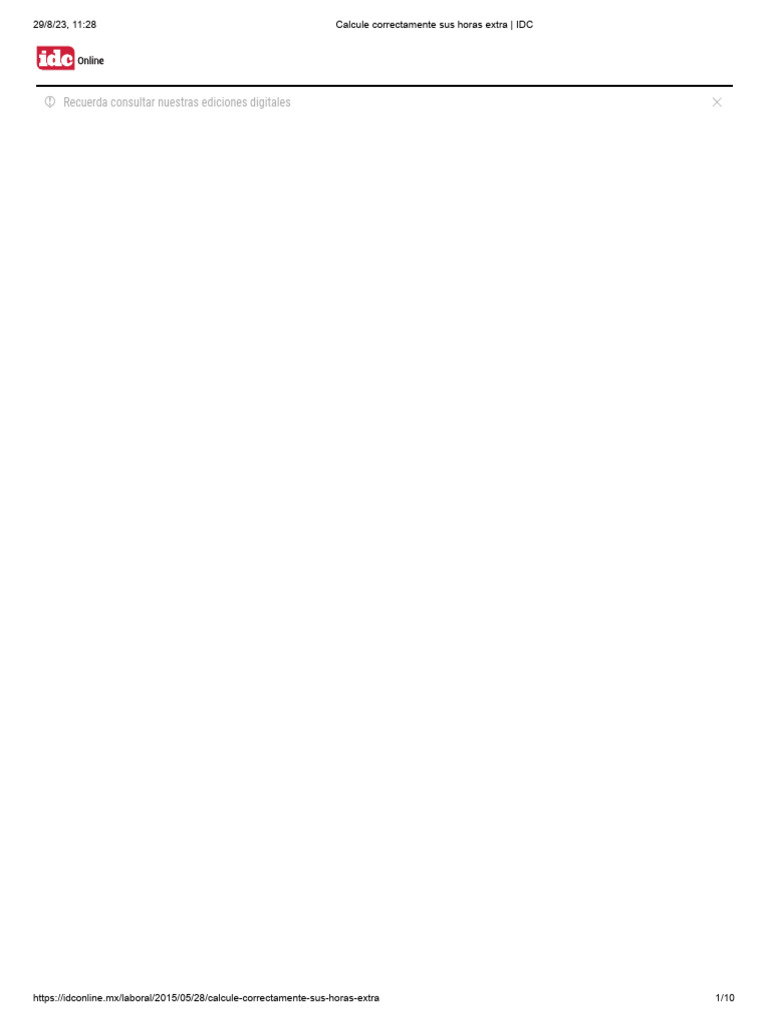 Calcule Correctamente Sus Horas Extra - IDC | PDF | Caso de ley | Tiempo extraordinario