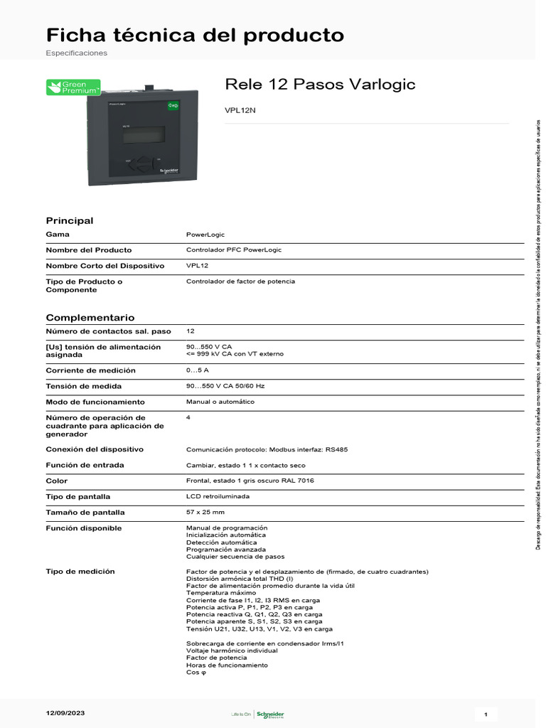PowerLogic PFC Controller - VPL12N | PDF | Relé | Corriente continua