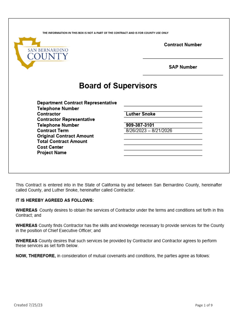 Luther Snoke CEO Contract | PDF | Employment | Overtime