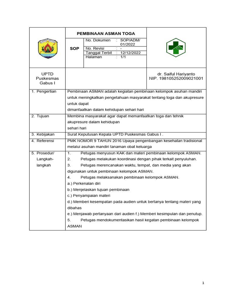 Sop Pembinaan Asman Toga | PDF