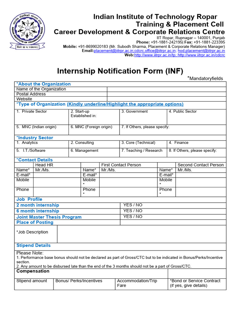 IIT Ropar Internship Notification Form 2021-22 | Download Free PDF ...