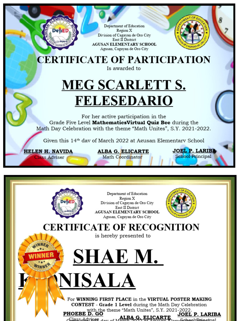 CERTIFICATE-OF-RECOGNITION- quiz bee | PDF