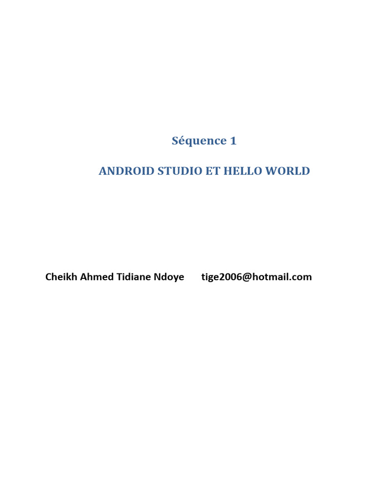 1-Android Studio Et Hello World | PDF | Android (Système d'exploitation) | Java (Langage de ...