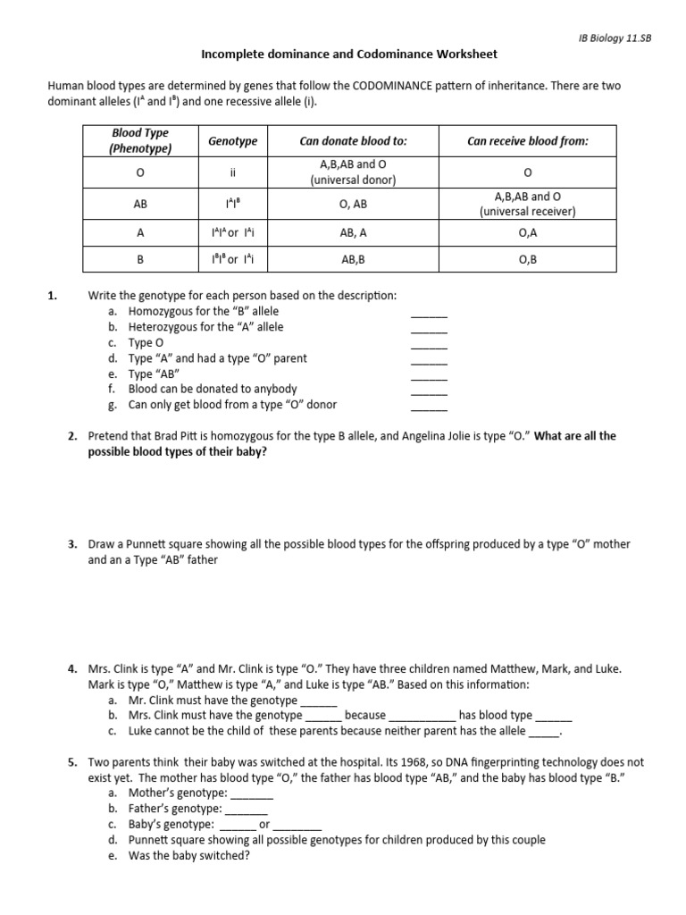 Bloodtypes Ws | PDF | Genotype | Dominance (Genetics)