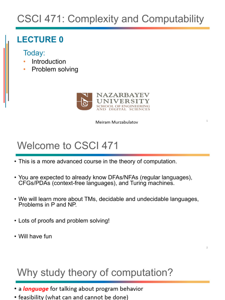Csci471 Intro Lecture 0 | PDF | Theory Of Computation | Computer Science Csci471 Intro Lecture 0 | PDF | Theory Of Computation | Computer Science