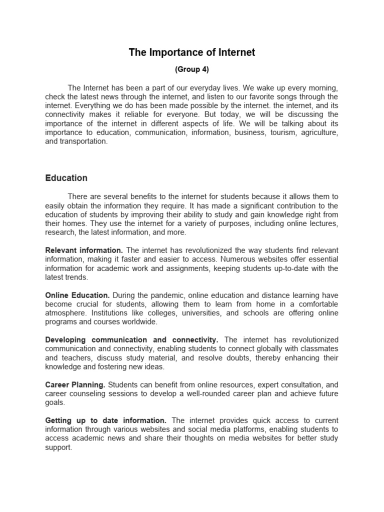 The Importance of Internet | PDF | Internet | Popular Culture & Media ...
