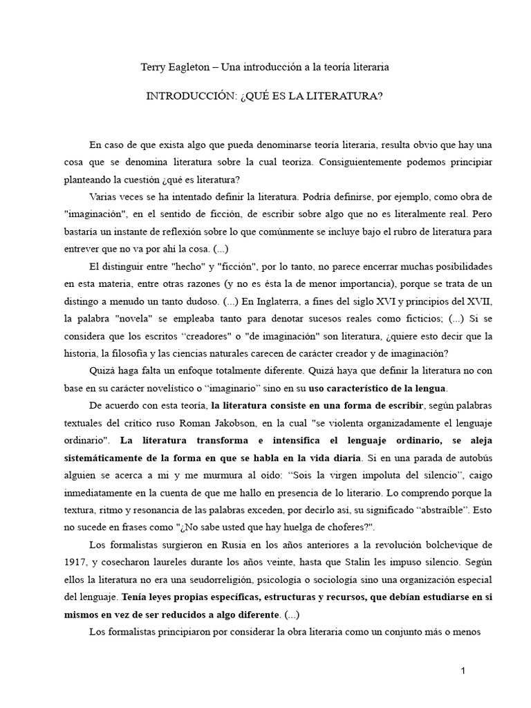 Adaptación Terry Eagleton - Una Introducción A La Teoría Literaria ...