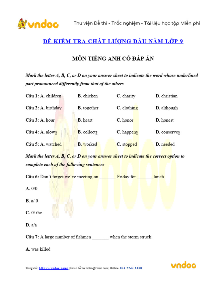 De Thi Khao Sat Chat Luong Dau Nam Mon Tieng Anh Lop 9 Nam 2020 2021 | PDF | Skirt | Clothing