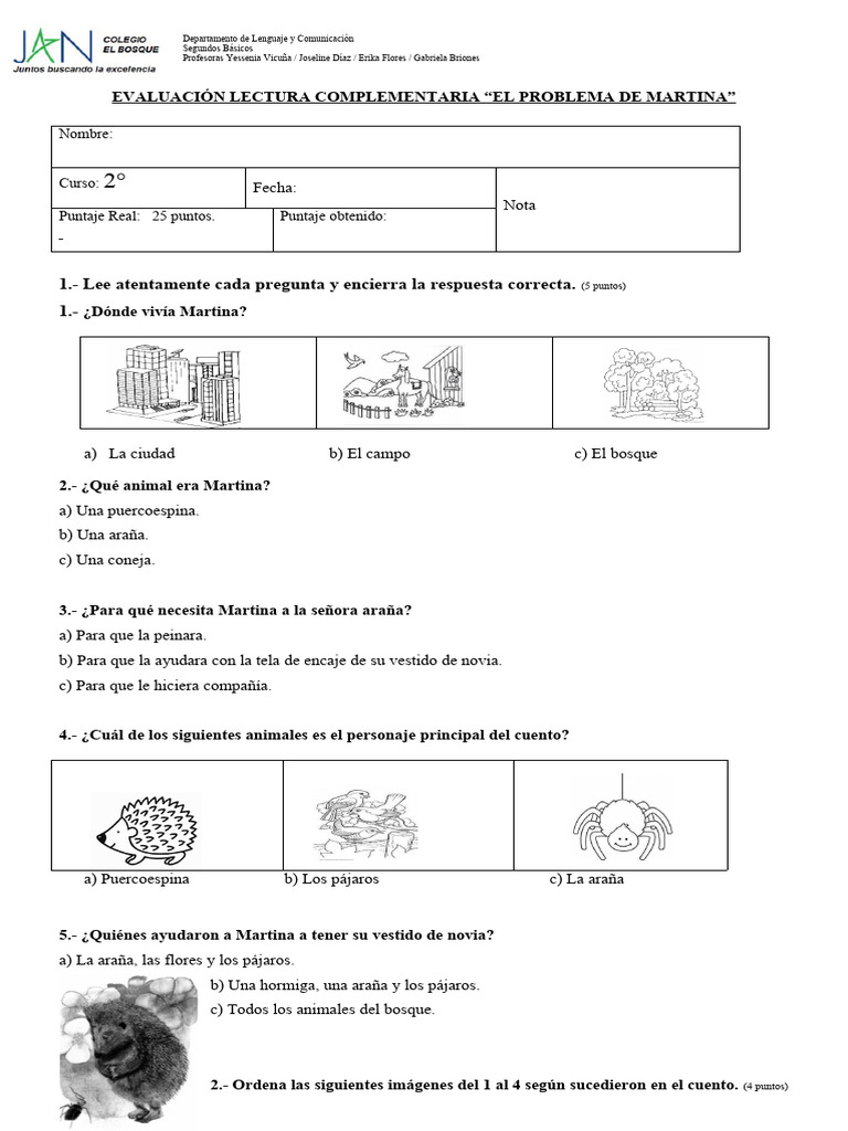 2° Prueba Lectura Complementaria El Problema de Martina | PDF | Hogar ...
