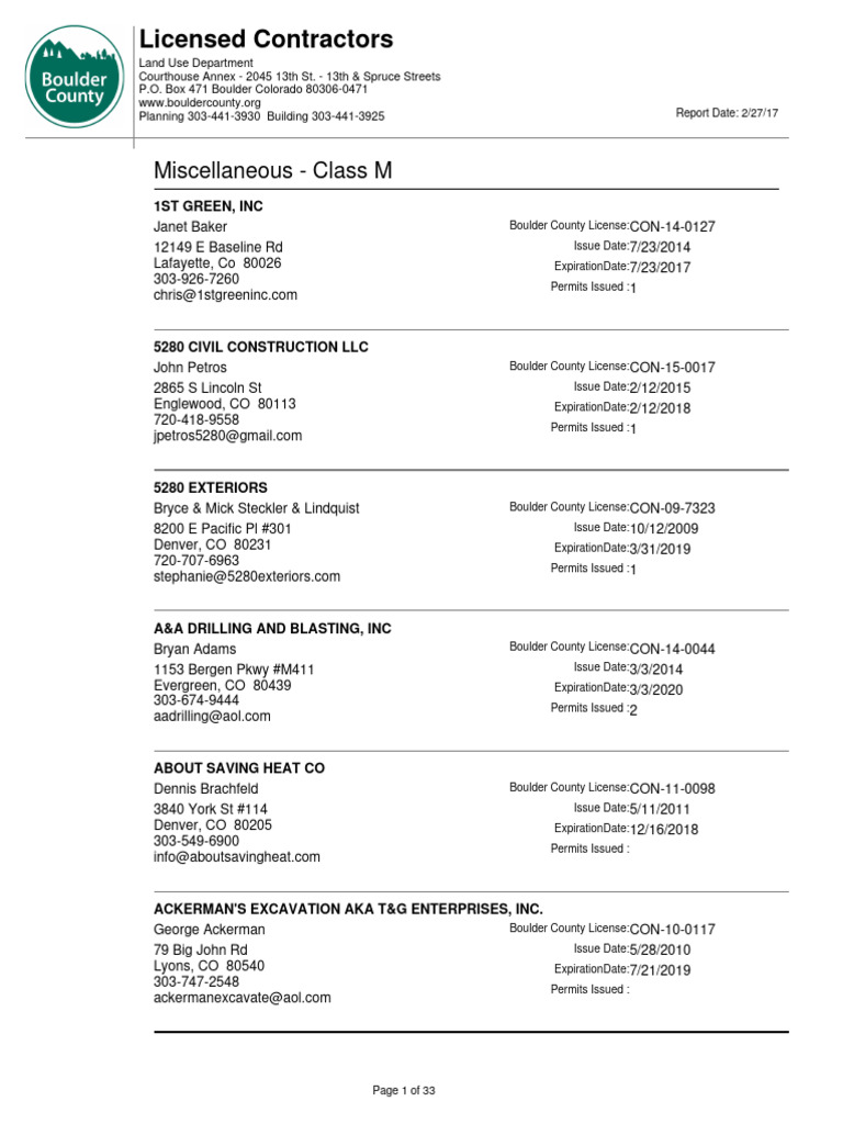 Boulder County Licensed Contractors List | PDF | Boulder