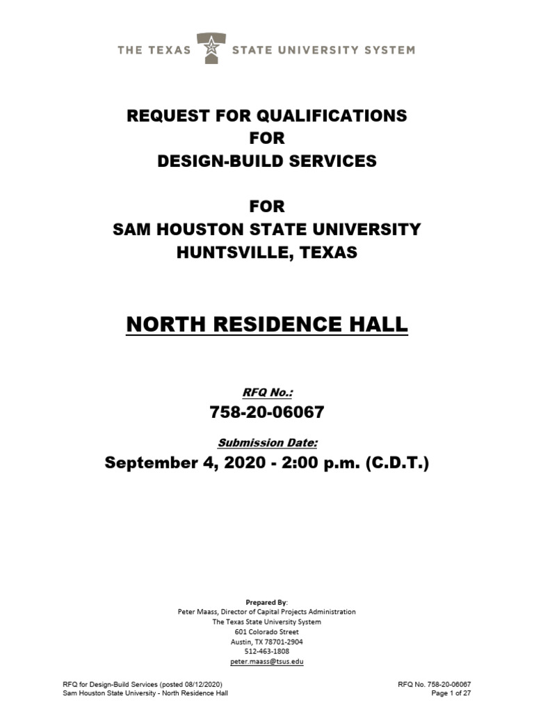 RFQ for Design-Build: SHSU North Hall | PDF | Sole Proprietorship | Dormitory