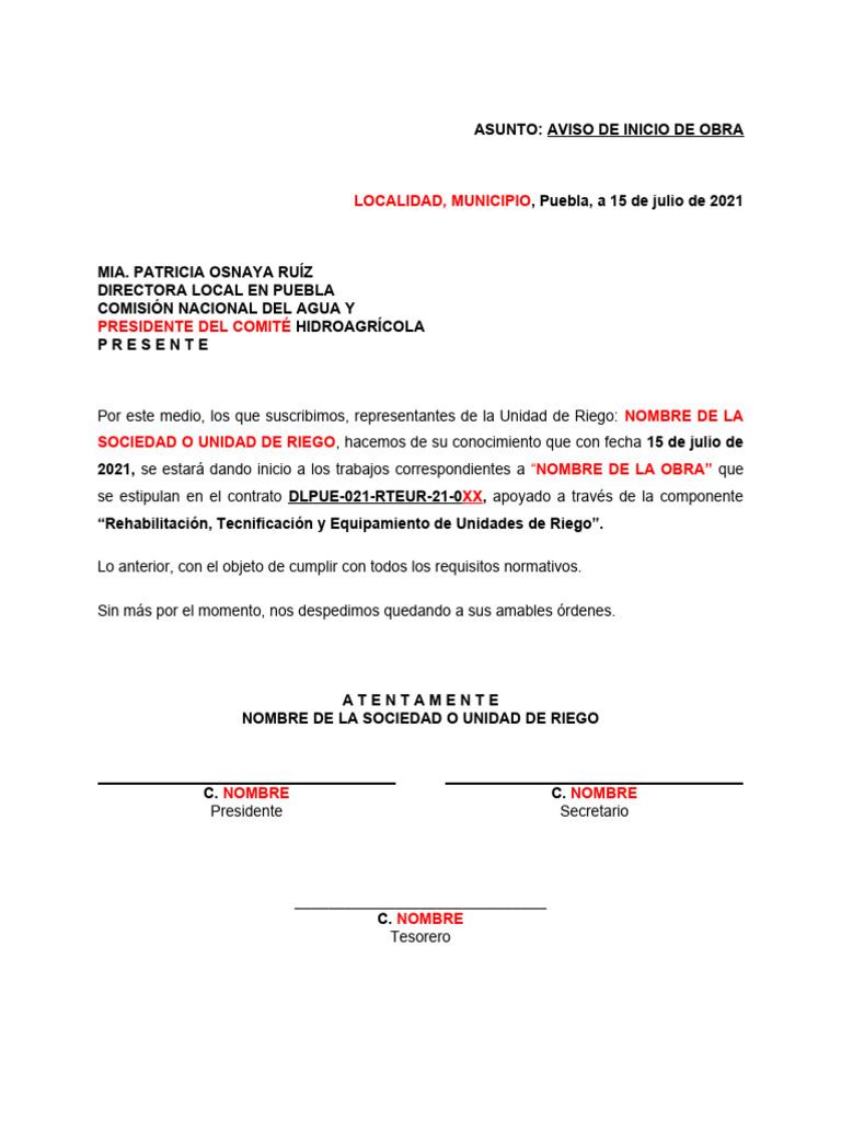 Formatos de Inicio de Obra | PDF