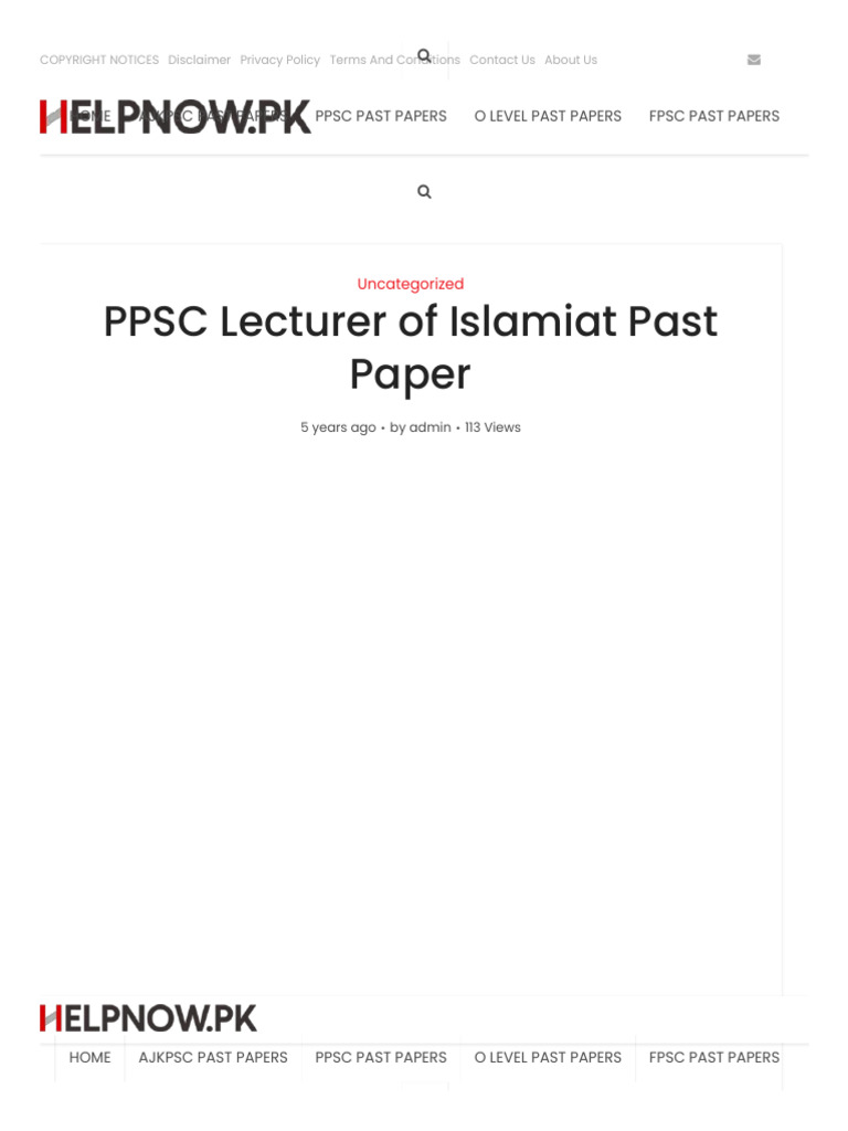PPSC Lecturer of Islamiat Past Paper | PDF | Hadith | Arabs
