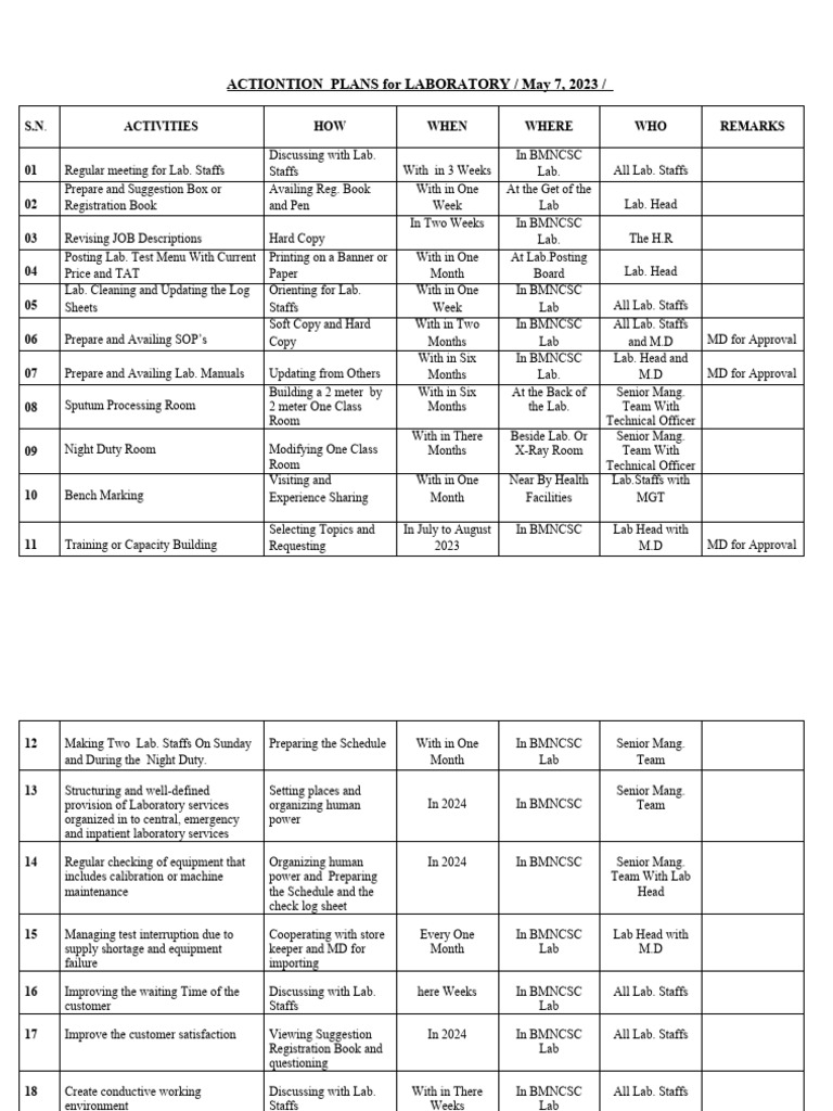 Lab. Action Plan | Download Free PDF | Laboratories