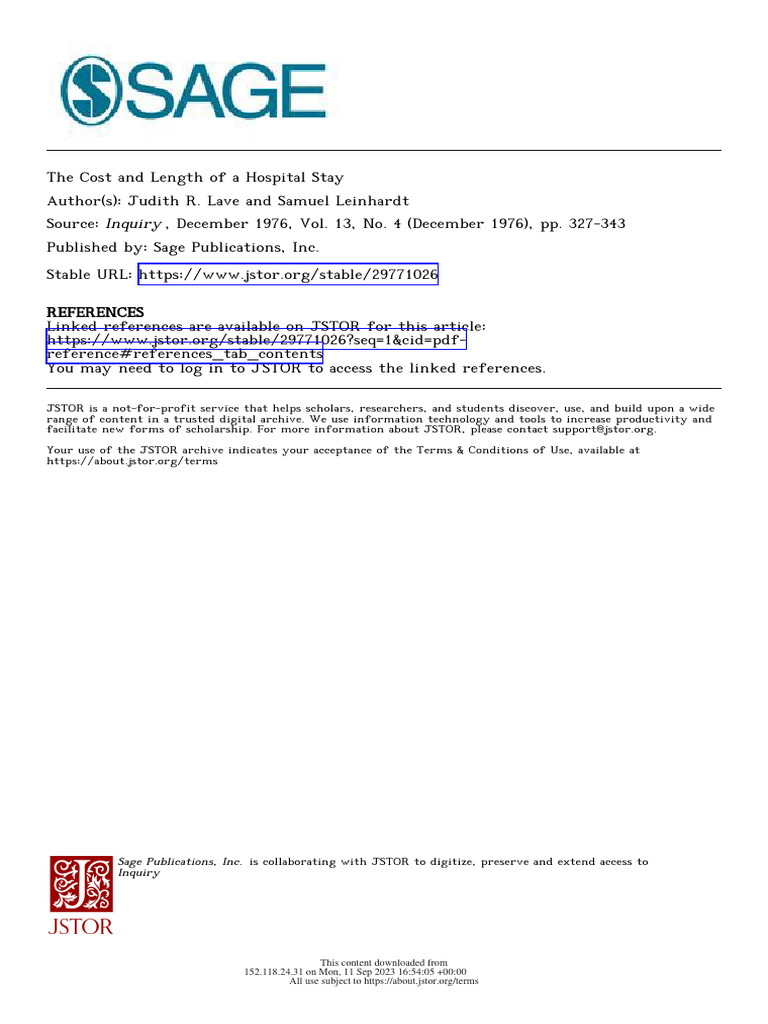 The Cost and Length of A Hospital Stay-1976 | PDF | Medical Diagnosis ...
