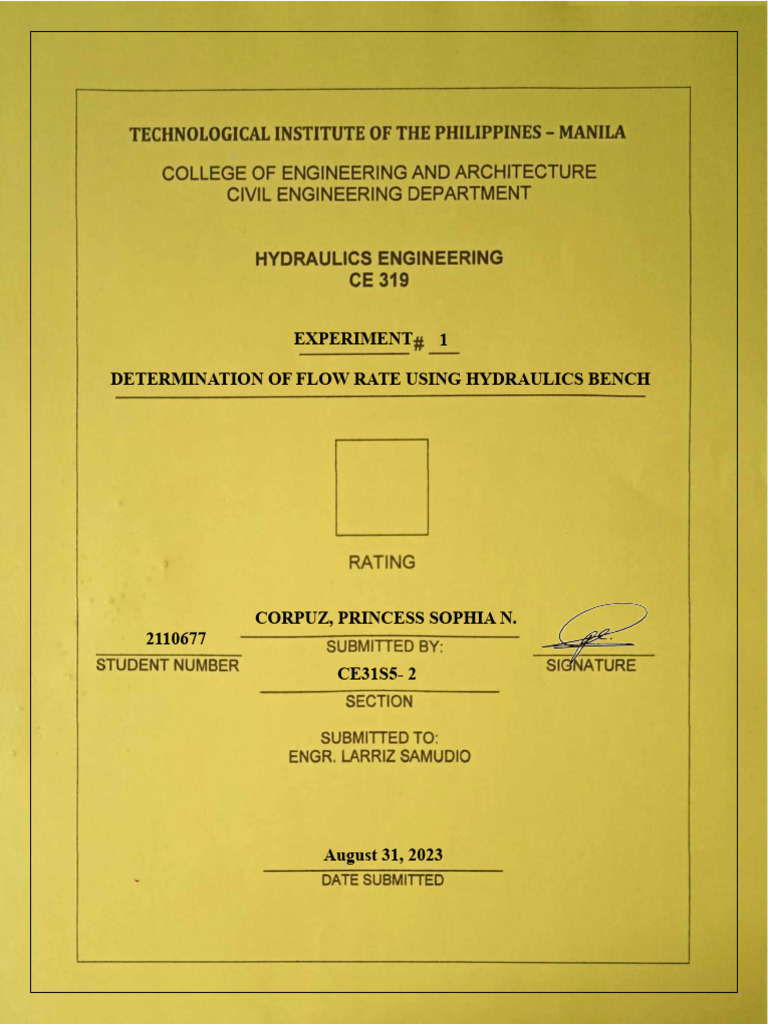 Experiment No.1 - Lab Report - CORPUZ | PDF | Fluid Dynamics | Liquids