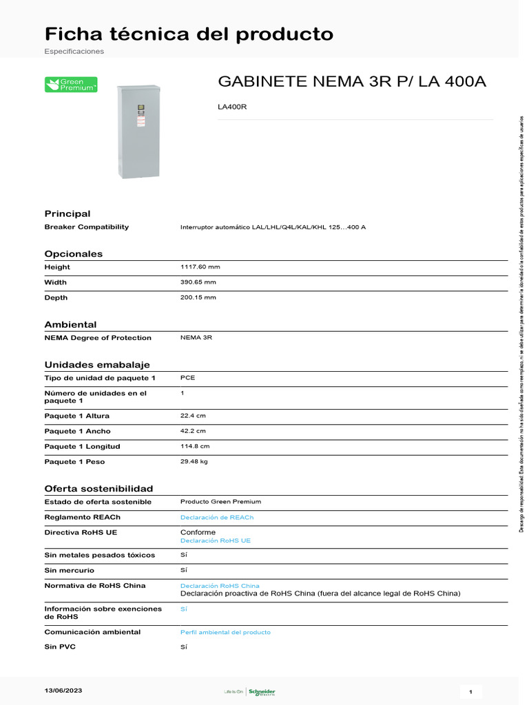 Gabinete NEMA para Interruptor Industrial y Residencial - LA400R | PDF