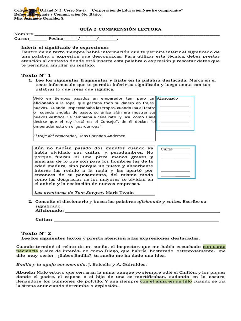 Guía de Comprensión Lectora 6° Básico | PDF | León