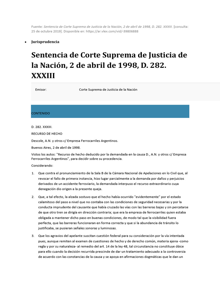 Recurso de Hecho: Descole c/ Ferrocarriles | PDF | Caso de ley | Justicia