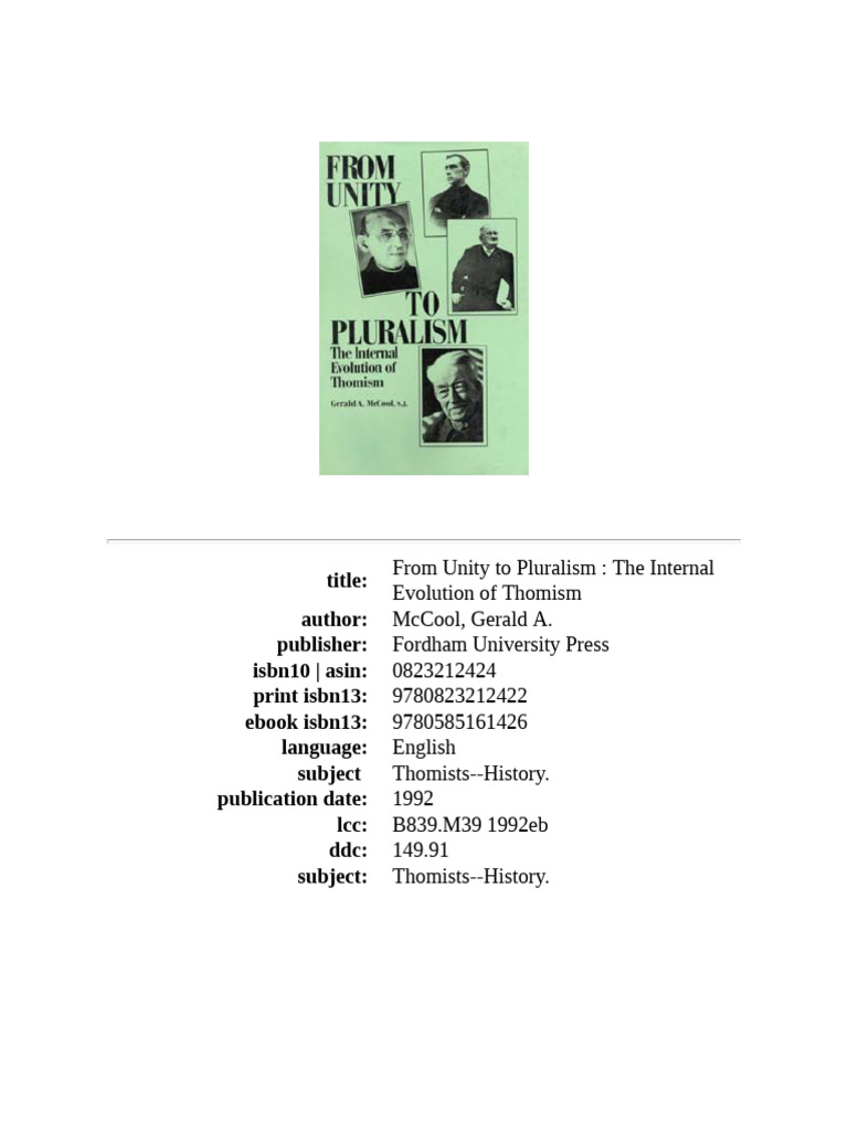 From Unity To Pluralism The Internal Evolution of Thomism - Gerald ...