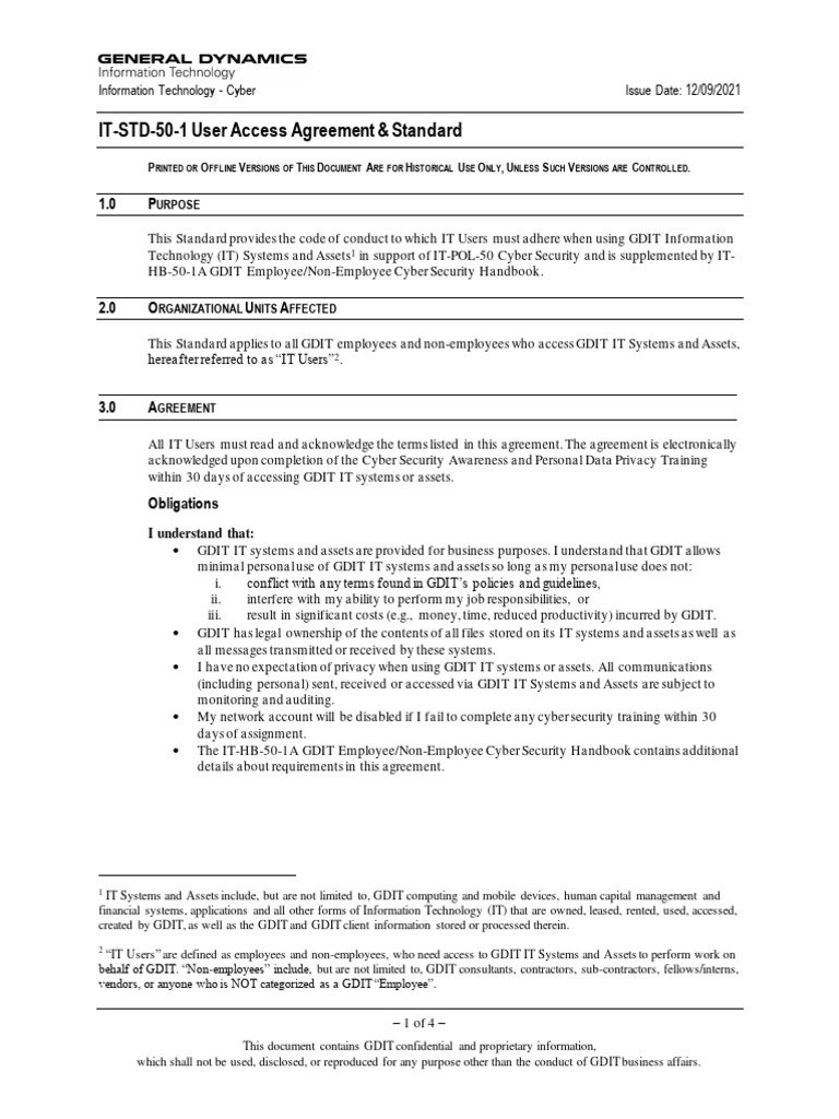 GDIT User Access Agreement and Standard Form | Download Free PDF ...