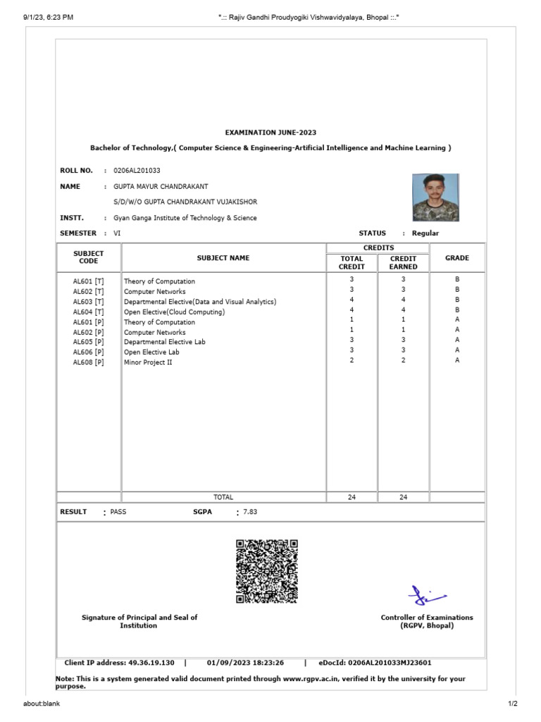 Rajiv Gandhi Proudyogiki Vishwavidyalaya, Bhopal . | PDF | Computing | Computer Science