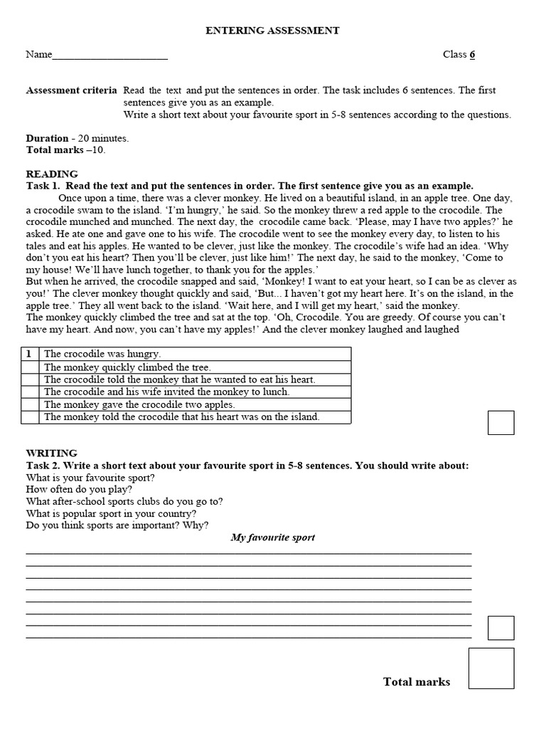 ENTERING ASSESSMENT For Grade 6 | PDF