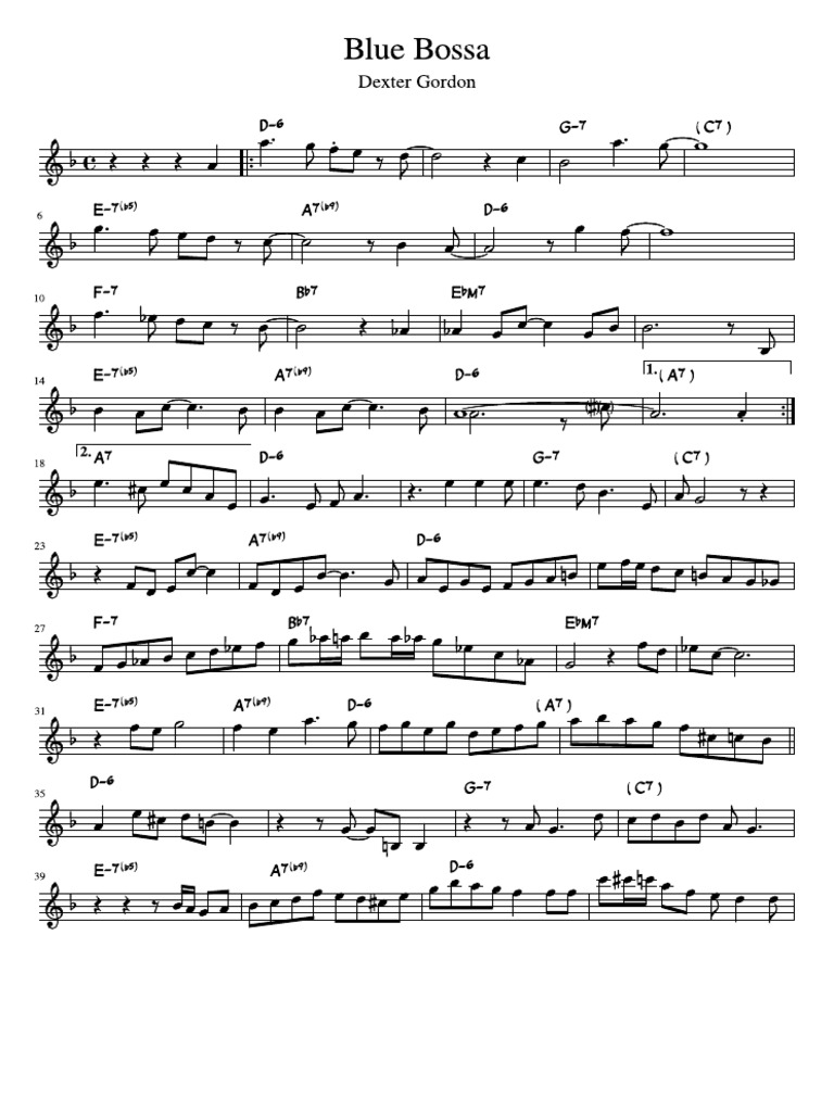Blue Bossa Tnor Sax Dexter Gordon | PDF
