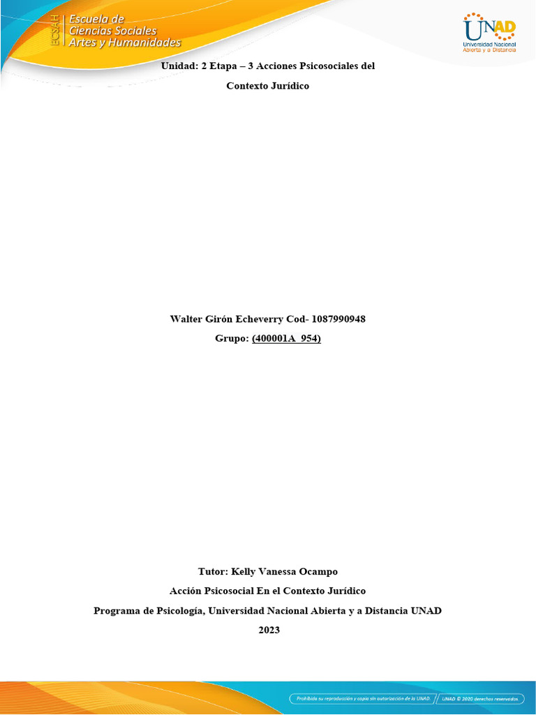 Unidad 2 Etapa 3 Acciones Psicosociales Del Contexto Jurídico | PDF ...
