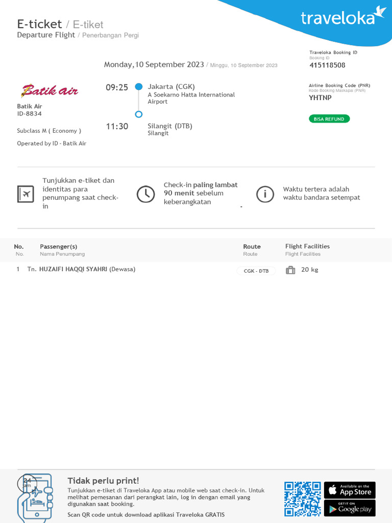 E-Tiket Batik Air Jakarta-Silangit | PDF