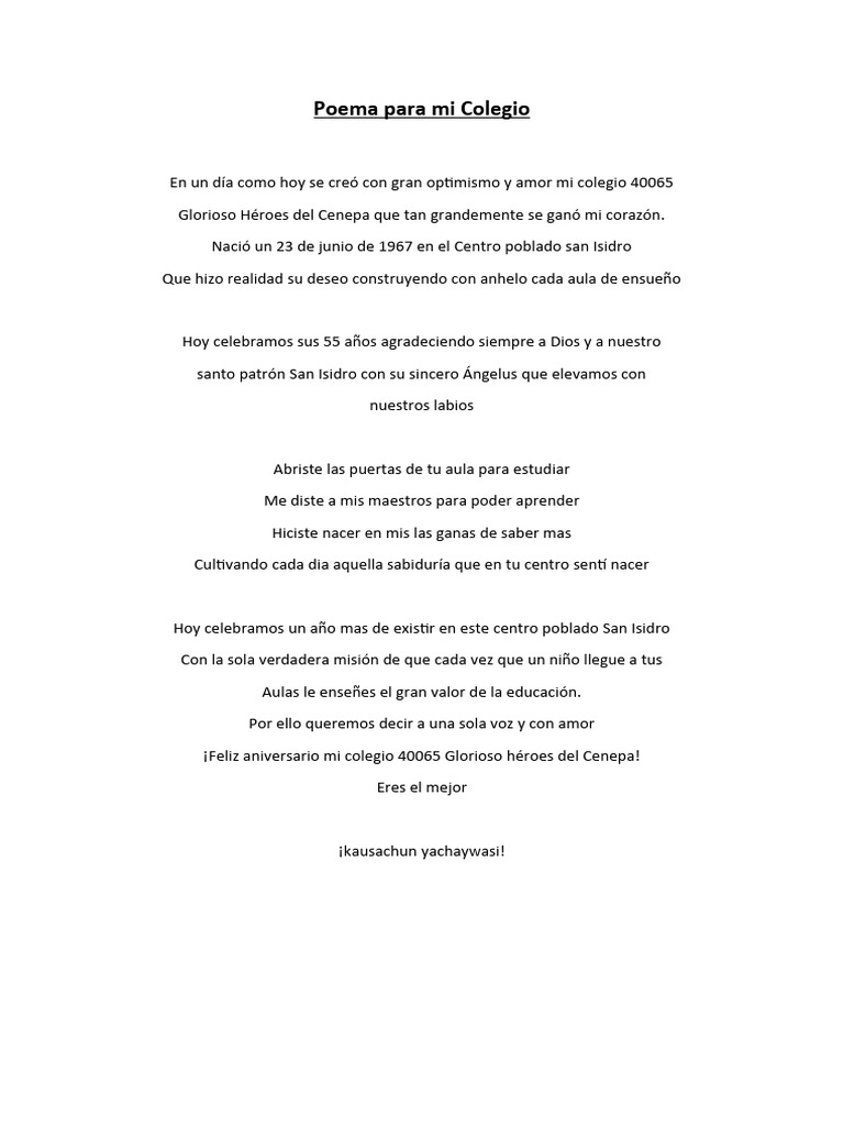 Poema Para Mi Colegio Pdf