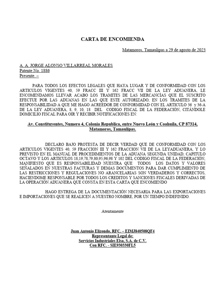 1 Formato Carta Encomienda 1699 | PDF