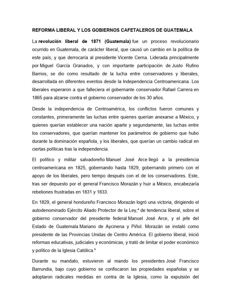 Reforma Liberal y Los Gobiernos Cafetaleros de Guatemala | PDF | Guatemala | America latina