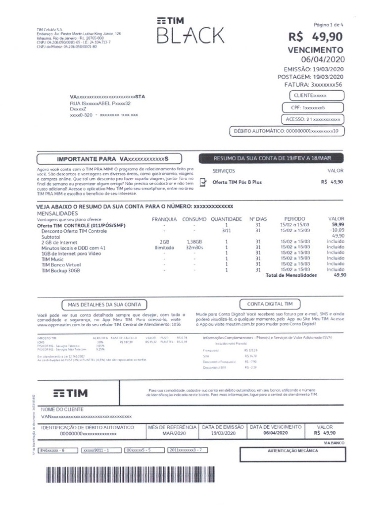 Comprovante de Endereço Tim Editavel | PDF