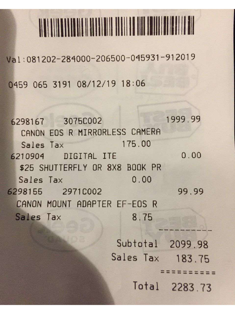 Canon Camera Payment Receipt | PDF