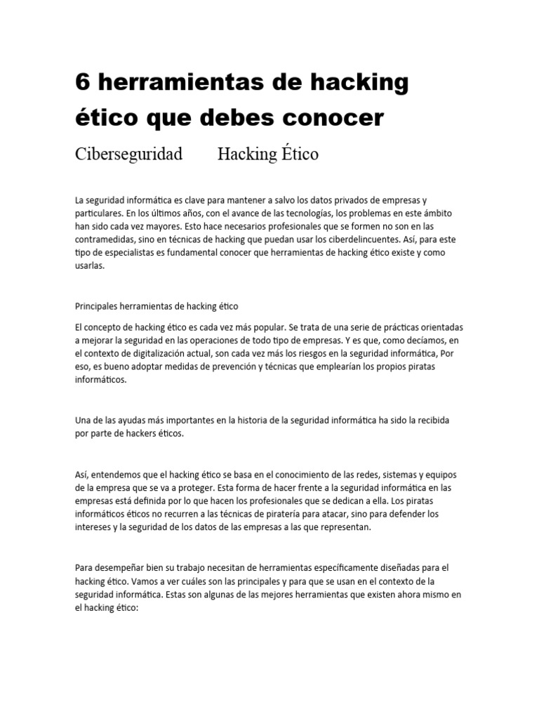 6 Herramientas de Hacking Ético Que Debes Conocer | PDF | La seguridad informática | Seguridad