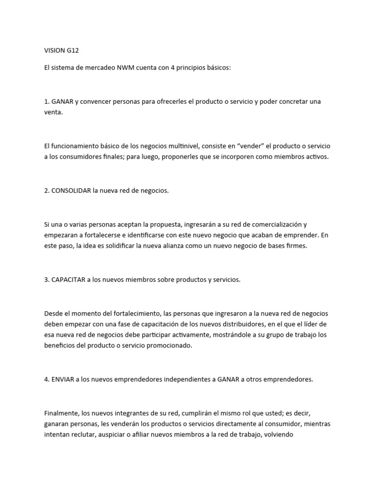 Vision g12 | PDF | Marketing | Comercialización de niveles múltiples