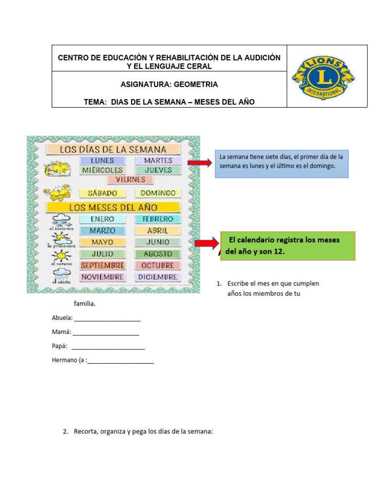 Días de la Semana y Meses del Año | PDF