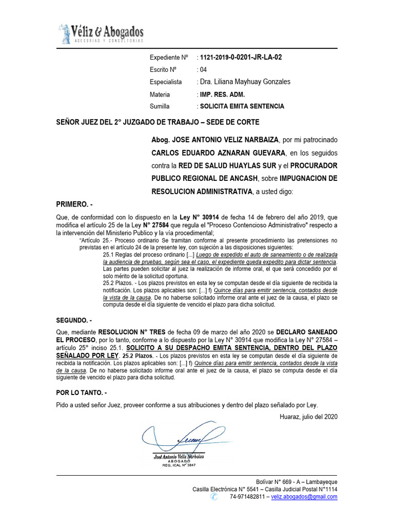 Expediente #1121 - 2019 - Reposicion Laboral - Carlos Eduardo Aznaran ...