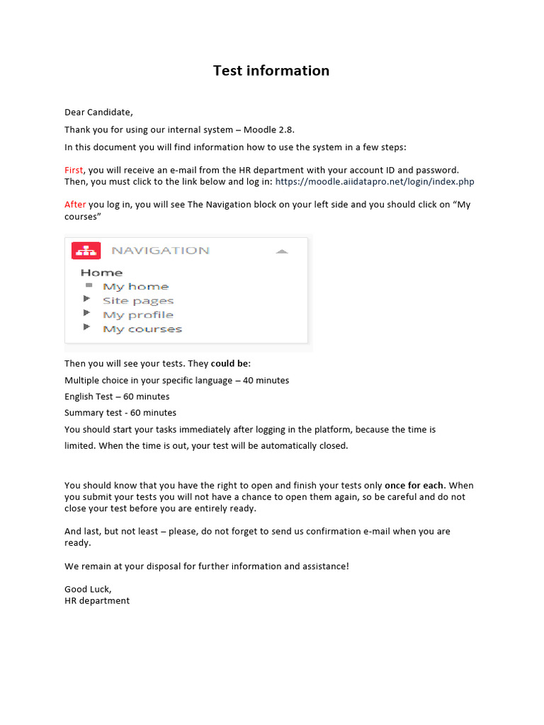 Test Instruction | PDF