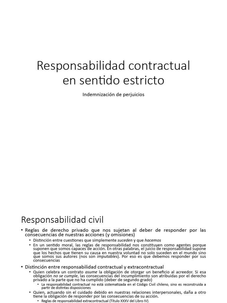 Responsabilidad Contractual I | PDF | Daños y perjuicios | Intención ...