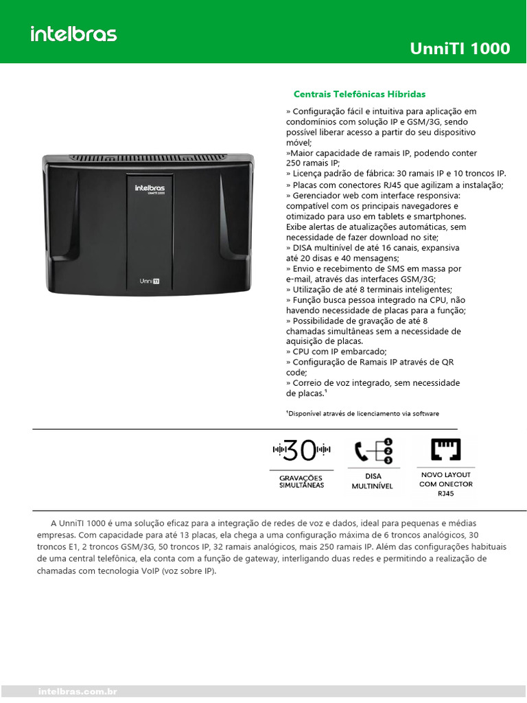 Datasheet UnniTI 1000 Português 01.23 | PDF | 3G | Voz sobre IP (VoIP)