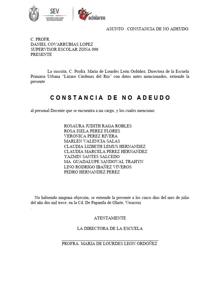 Constancia de No Adeudo Lista | PDF