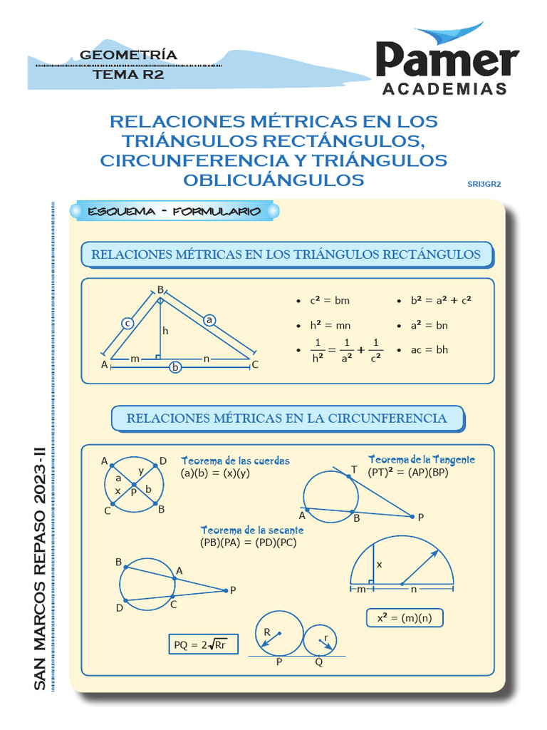 C - Geometría - R2 - Relaciones Métricas en Los Triángulos Rectángulos | PDF | Triángulo ...