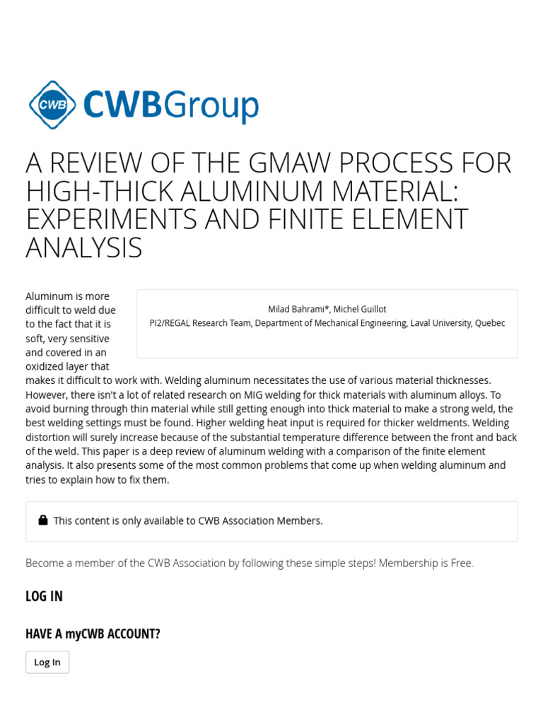A Review of The GMAW Process For High-Thick Aluminum Material - Experiments and Finite Element ...