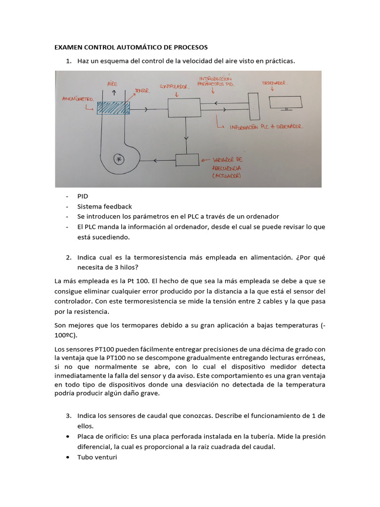 Examen Control Automatico de Procesos | PDF | Sensor | Ingeniería Informática